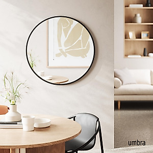Umbra Hub 37” Round Wall Mirror with Rubber Frame, Modern Decor for Entryways, Washrooms, Living Rooms Inch, Black