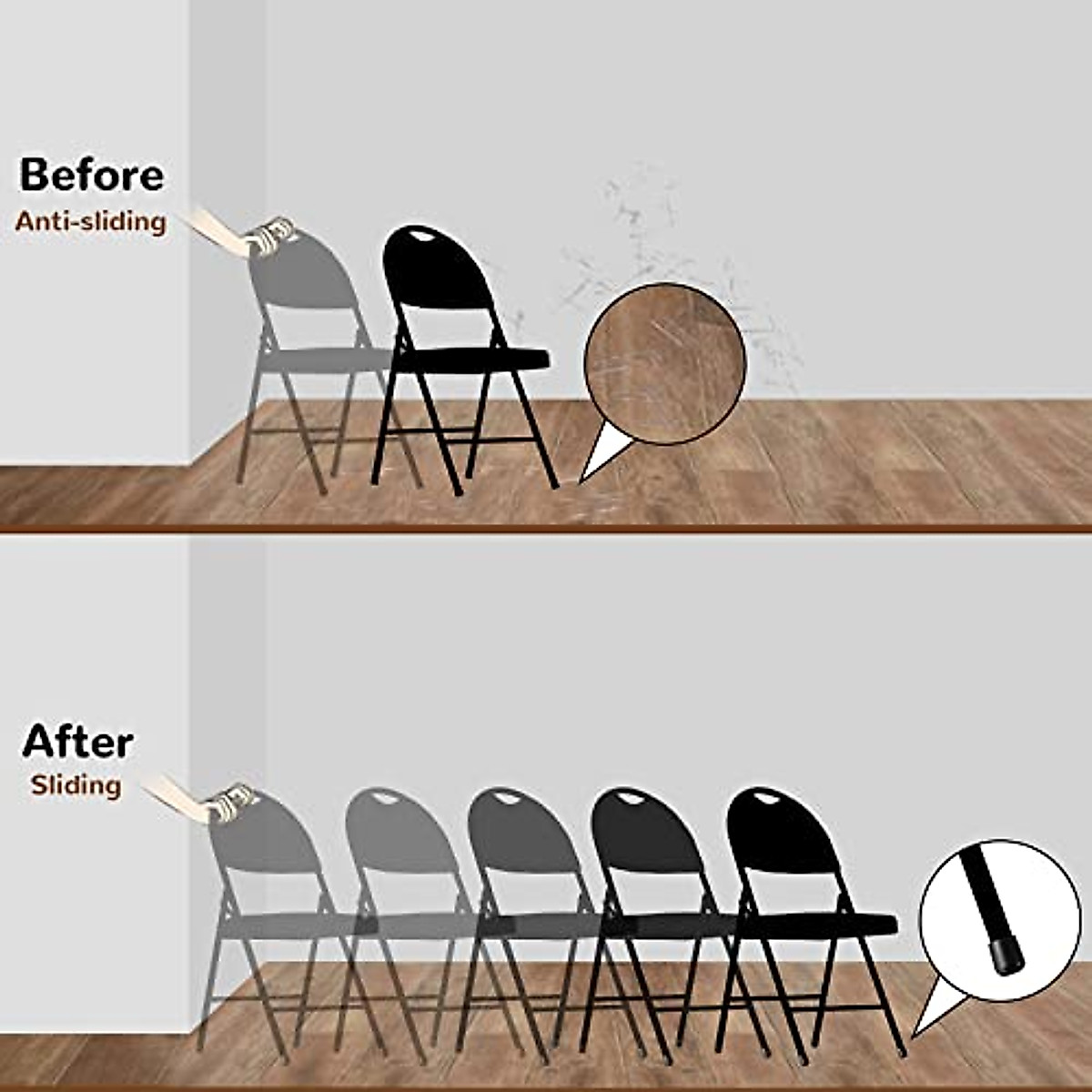 36 Pieces 7/8 Inch Folding Chair Leg Caps Heavy-Duty Plastic Chair End Caps Non-Marring Furniture Glides Round Hardwood Floor Protectors (Black)