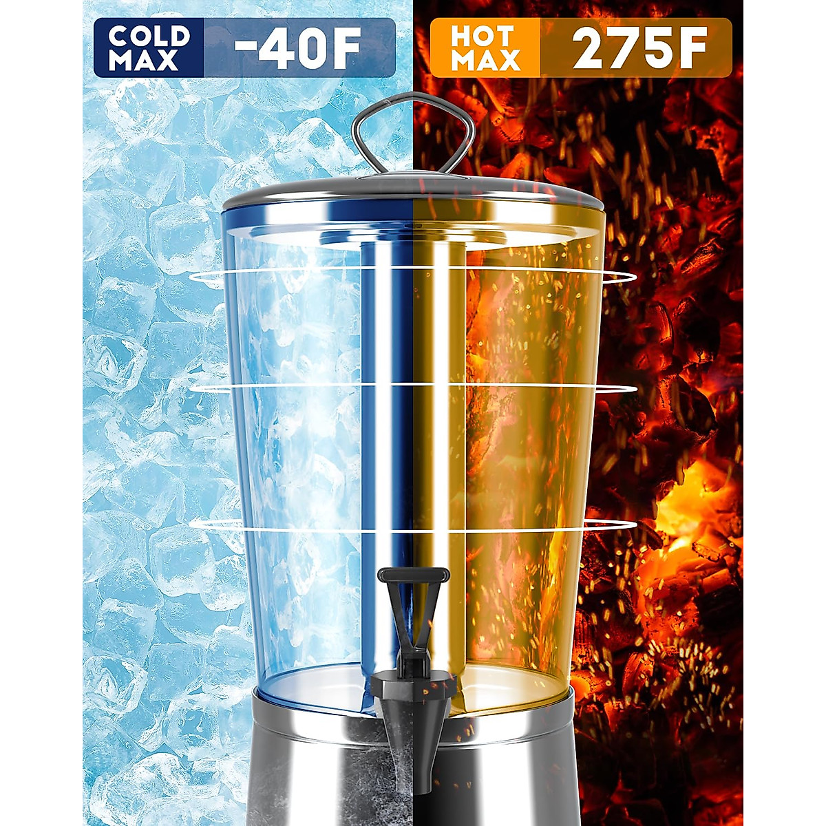 WantJoin Beverage Dispenser With Stand, Drink Dispenser for Party, Stainless Steel Water Jar Dispenser with Ice Container, Spigot, Drink Jar Jug For Home Parties, Clear Acrylic, 2-GALLONS 8-L