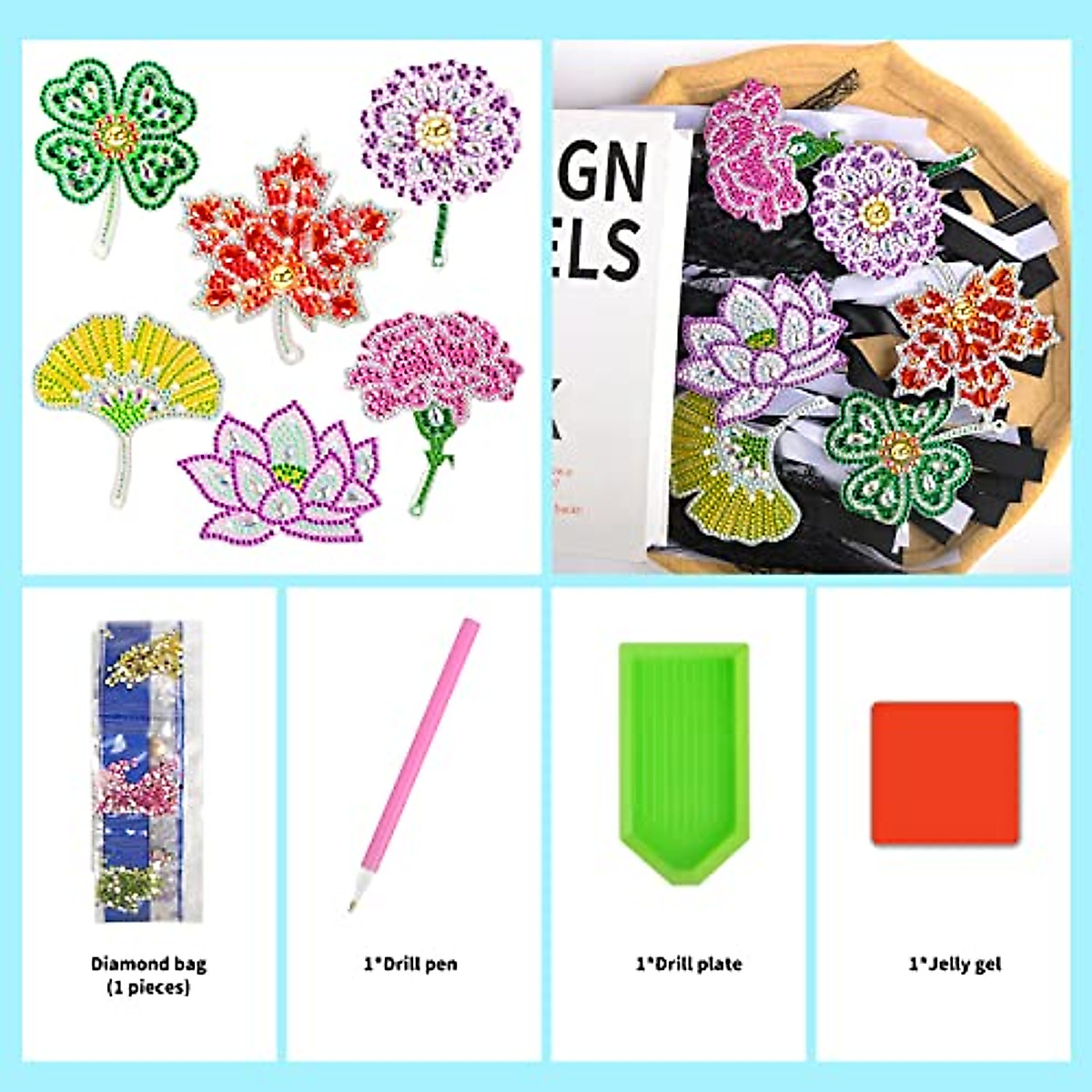 6 Pcs 5D Diamond Painting Bookmarks, DIY Diamond Art Bookmarks, Floral & Leaf Diamond Bookmarks, Diamond Painting Tool for Beginners Kids Adults, DIY Bookmarks Diamond Art Crafts Supplies