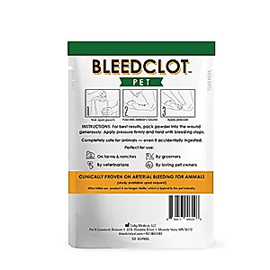 BleedClot Pet First Aid Blood Clotting Powder | The Best for All Animals to Stop Bleeding, Guaranteed | for Minor Cuts and Severe Arterial Bleeding | from The Makers of BleedStop (4 Pouches (0.5 oz))