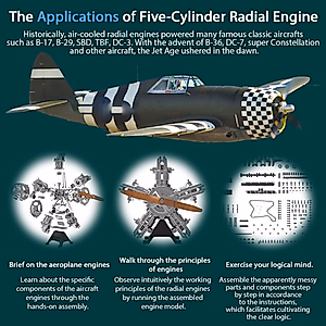 Five-Cylinder Radial Engine Model Kit, 230 Pieces 1:6 DIY Metal Aircraft Mechanical Working Motor Assembly Kit