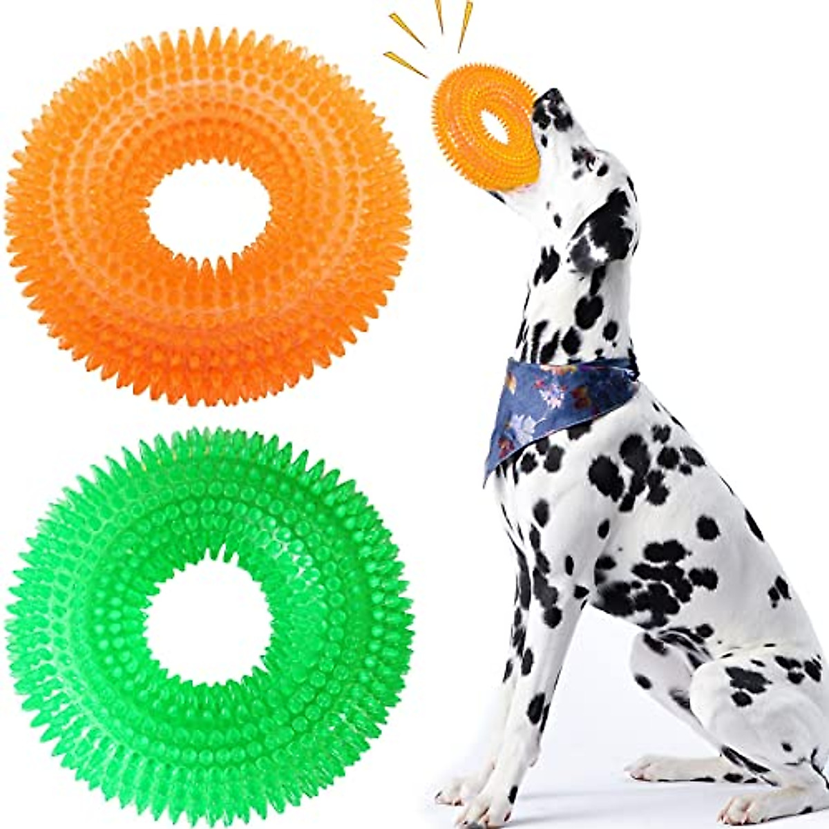 APTMAPT 5" Dog Squeaky Chew Toys for Chewers Dental Teething Cleaning and Training, Spike Ring Squeaky Dog Chew Toys for Small Medium Large Dogs(2 Pack)