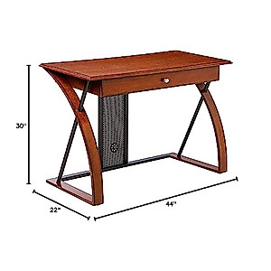 OSP Home Furnishings Aurora Computer Desk with Pull-Out Keyboard Tray, Medium Oak Finish and Black Accents