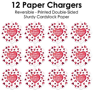 Big Dot of Happiness Happy Galentine’s Day - Valentine’s Day Party Round Table Decorations - Paper Chargers - Place Setting for 12