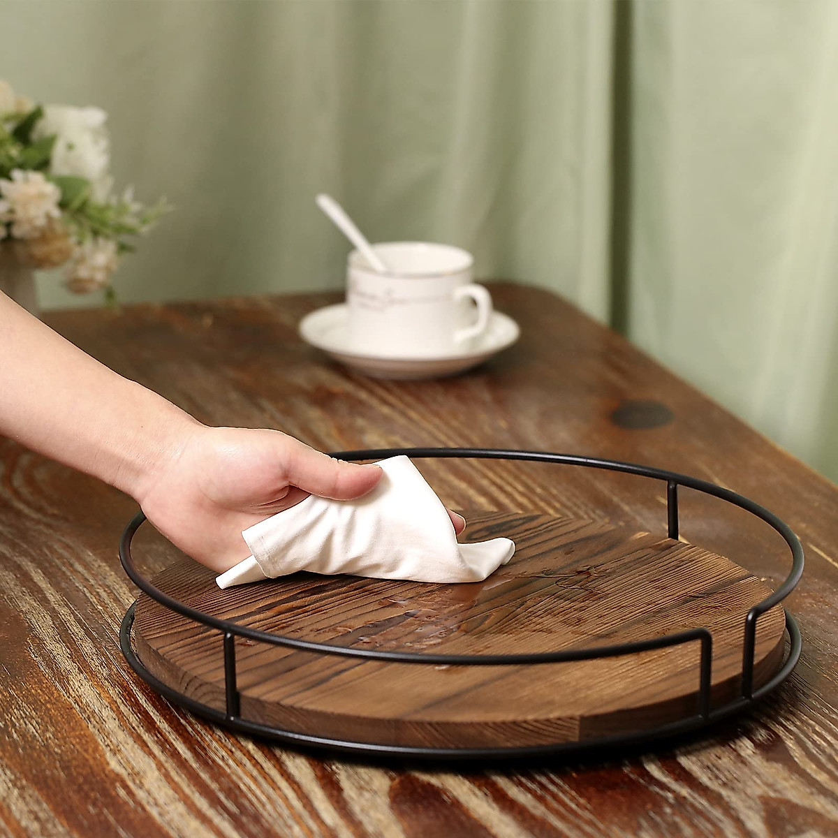 Lazy Susan Organizer, Othran Wood Lazy Susan for Table 13-inch Kitchen Organizer Lazy Susan Organizer for Cabinet Spice Fridge Pantry Countertop, 360 Degree Turntable