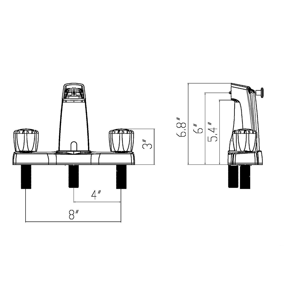 Wasserman Mobile Home RV Non-Metallic Shower Tub Faucet spout, Double Handle, Acrylic Knob, Chrome, 8 inch Centerset, 3 hole, For Travel Trailer, Campers Must Haves, Motorhome Accessories Easy Install