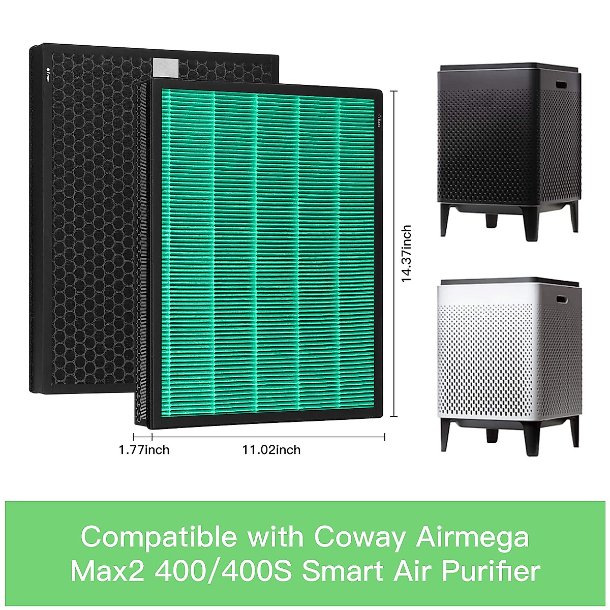 VIEWALL HEPA Filter Replacement Compatible with Coway Airmega Max2 400S 400, Include True HEPA Filter + Carbon Filter for Coway Filter Replacement, 2 Pack