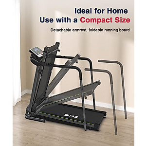 Redliro Walking Treadmill for Senior with Long Handrail, 300 lbs Capacity, Recovery Fitness Exercise Machine Foldable for Home with LCD Display, Holder for Phone & Cup