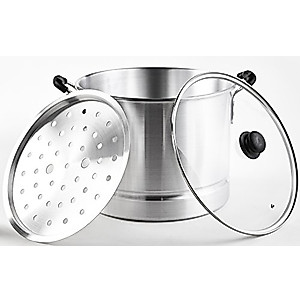 IMUSA USA Steamer with Glass Lid 20-Quart, Silver
