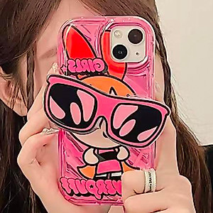 Jerisln for iPhone 13 Pro Max Cute Kawaii Cartoon Case Cool Sunglasses Shape Stand Finger Grip Holder Bracket Design for Women Girls Protective Cover for iPhone 13 Pro Max 6.7 Inch (Pink)