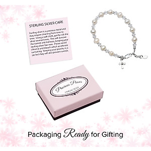 Precious Pieces First Communion Gift for Girls Sterling Silver Cross Bracelet with Cultured Pearl and Crystals for Girls (LG)