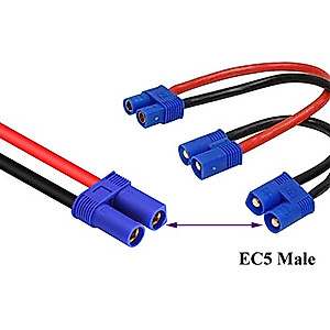 AAOTOKK EC5 to O Ring Terminal Cable,EC5 Female to O Ring Eyelet Terminal Plug Connector Cable 10AWG RC ESC Charger Side Power(40cm/15inch)