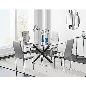 NIERN Tempered Glass Dining Table with Black Metal Legs, 47" Modern Rectangular Kitchen Table for Dining Room Kitchen,Black