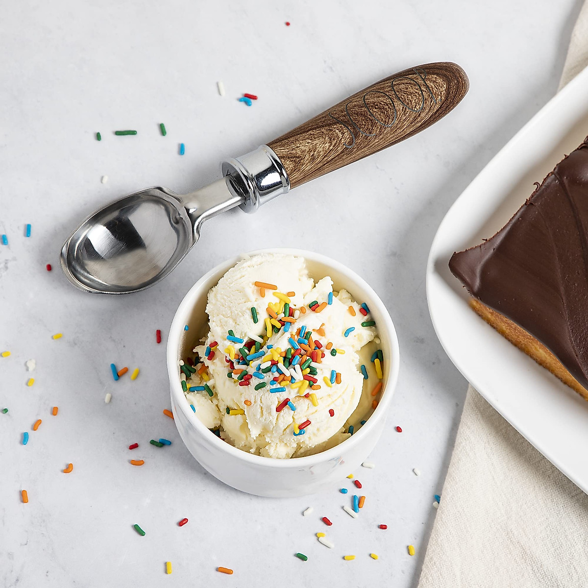 Rae Dunn Everyday Collection Dessert Set- Ice Cream and Cookie Dough Scoop, Spreader, and Whisk with Wooden Handles