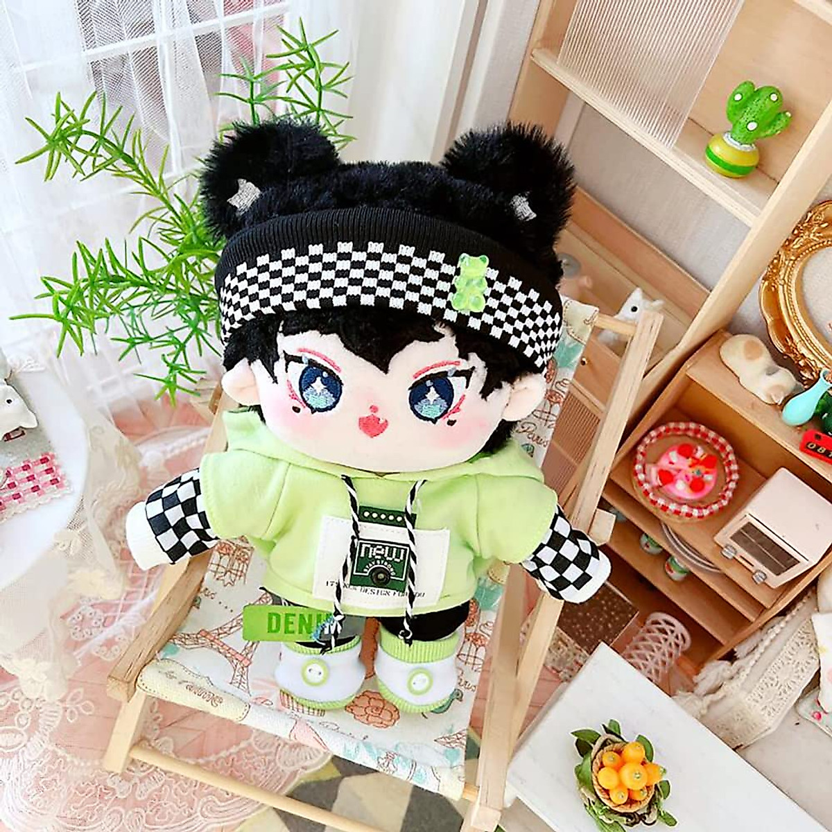 niannyyhouse 20cm Plush Doll Clothes Headwear Hoodie Pants Shoes Loose Cave Bear Set 8in Soft Stuffed Plush Toy Dress Up (Green)
