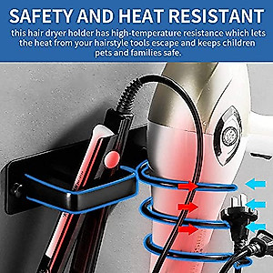 Brontosaurus (No Drilling) Hair Dryer Holder, Blow Dryer Holder Wall Mounted, Save Space & Easy to Install, Bedroom & Bathroom Hair Tool Organizer for Hair Dryer, Flat Irons, Curling Wands (Black)