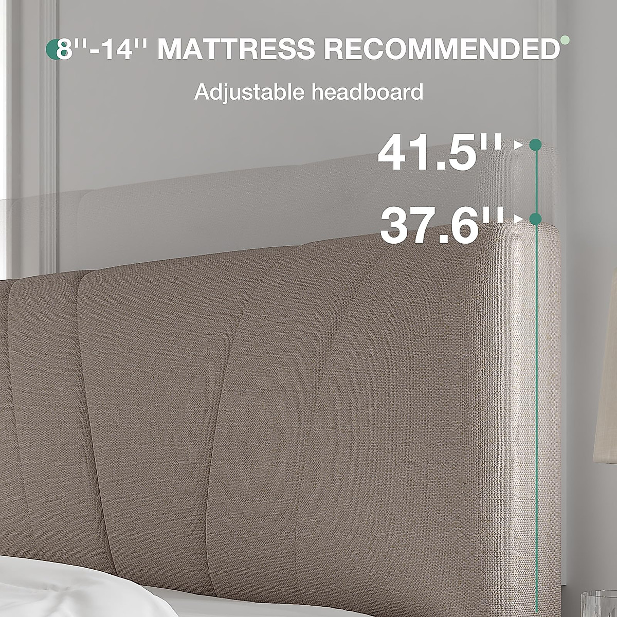 Novilla Queen Bed Frame with Headboard, Bed Frame Queen Size with Wood Slats Support,Linen Upholstered Adjustable Headboard, No Box Spring Needed, Heavy Duty Feet, Easy Assembly, Beige