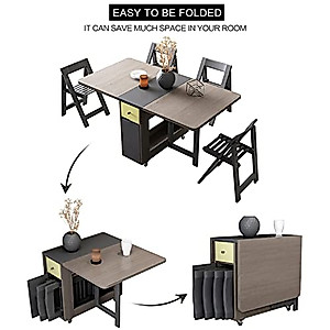 FUNROLUX Folding Dining Table and 4 Piece Folding Chair Set Grey Extendable Dining Table Holds 4 Chairs with Storage Rack and 2 Drawers