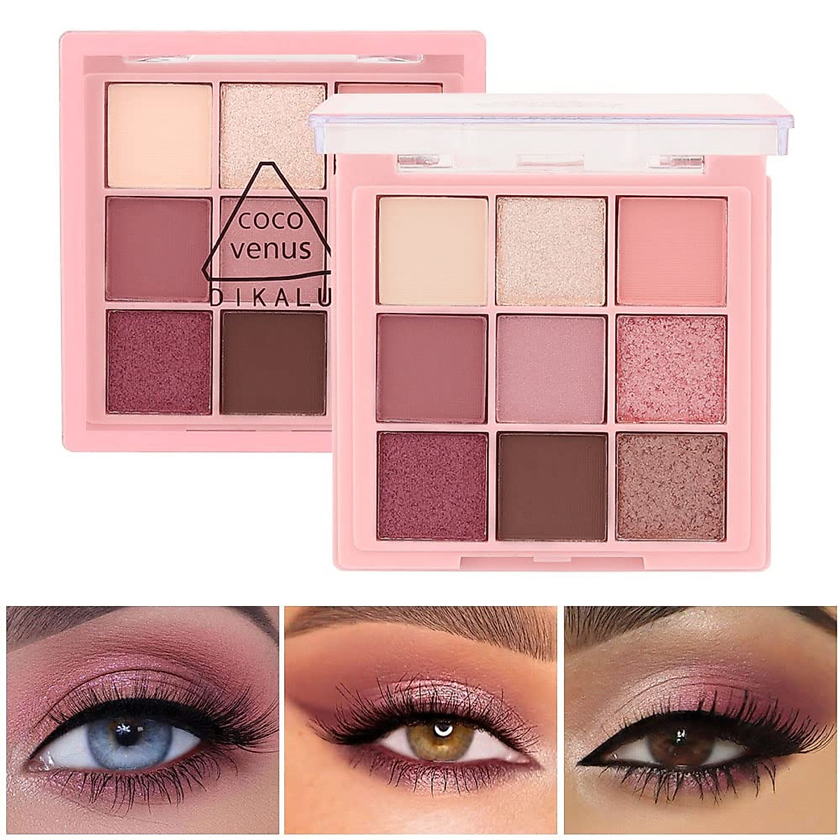 AMY'S DIARY Pink eye shadow palettes,9 Colors Pink Rose Shimmer matte High Pigmented Glitter Pallete Eyeshadow Makeup Colorful Lasting Waterproof Makeup Eyeshadow Palette