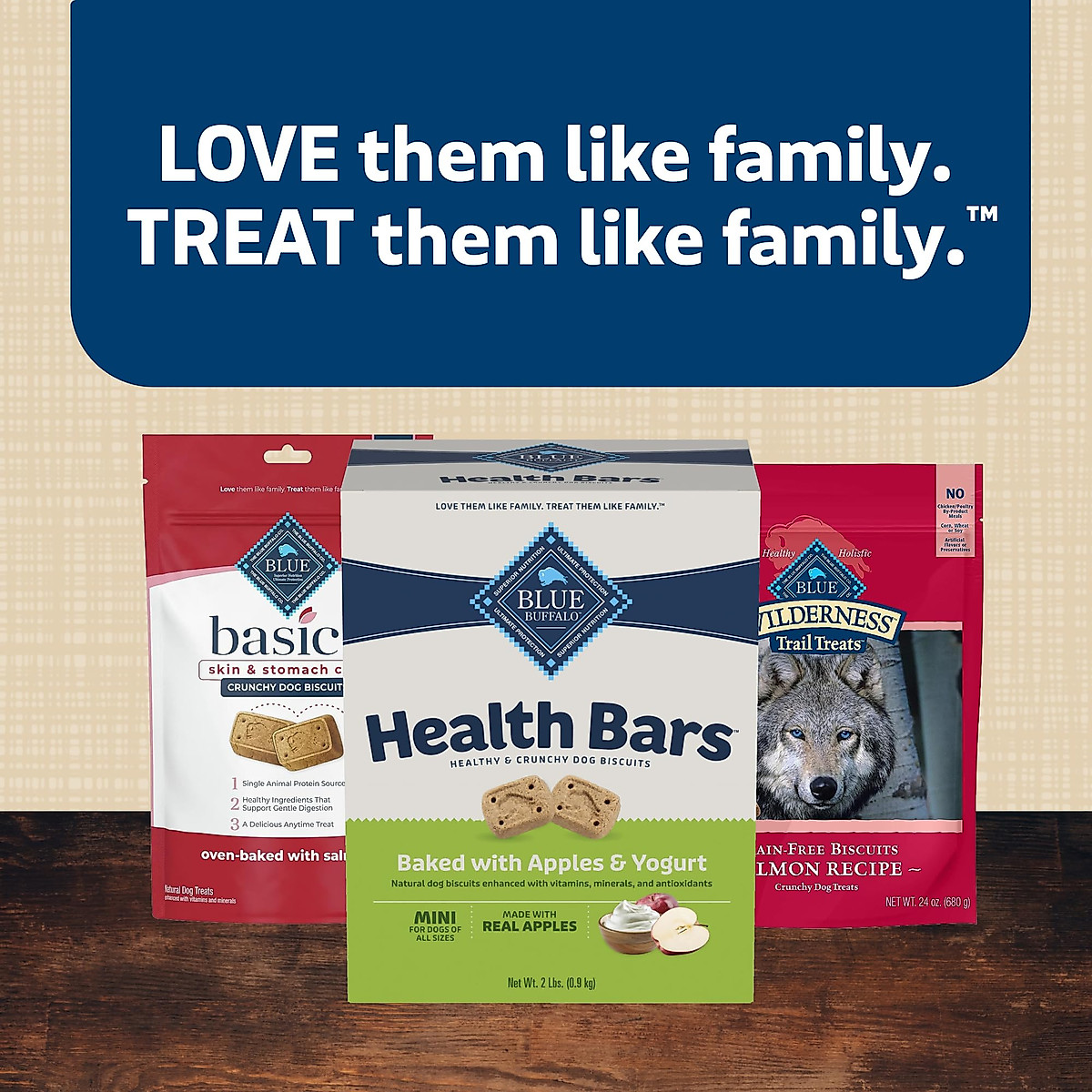 Blue Buffalo Mini Health Bars Crunchy Dog Biscuits, Oven-Baked With Natural Ingredients, Apples & Yogurt, 2-lb Box