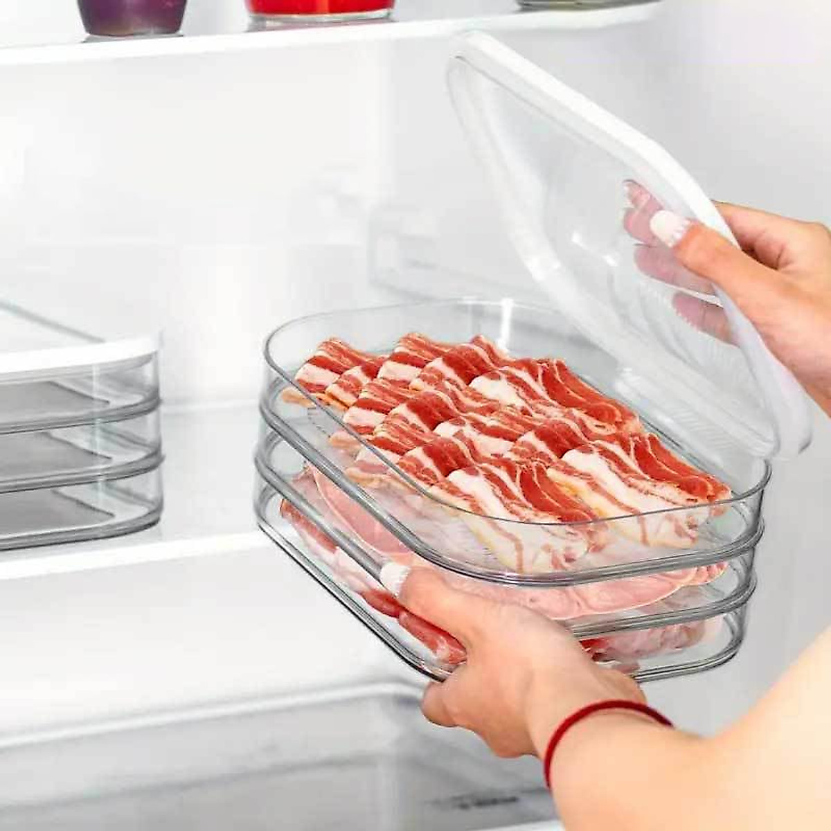 AionneWie Stackable BPA-Free Refrigerator Containers for Bacon, Deli Meats, and Lunch Meat Storage