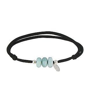LES POULETTES JEWELS - Bracelet Black Link 3 Larimar Rings and Two Silver Beads