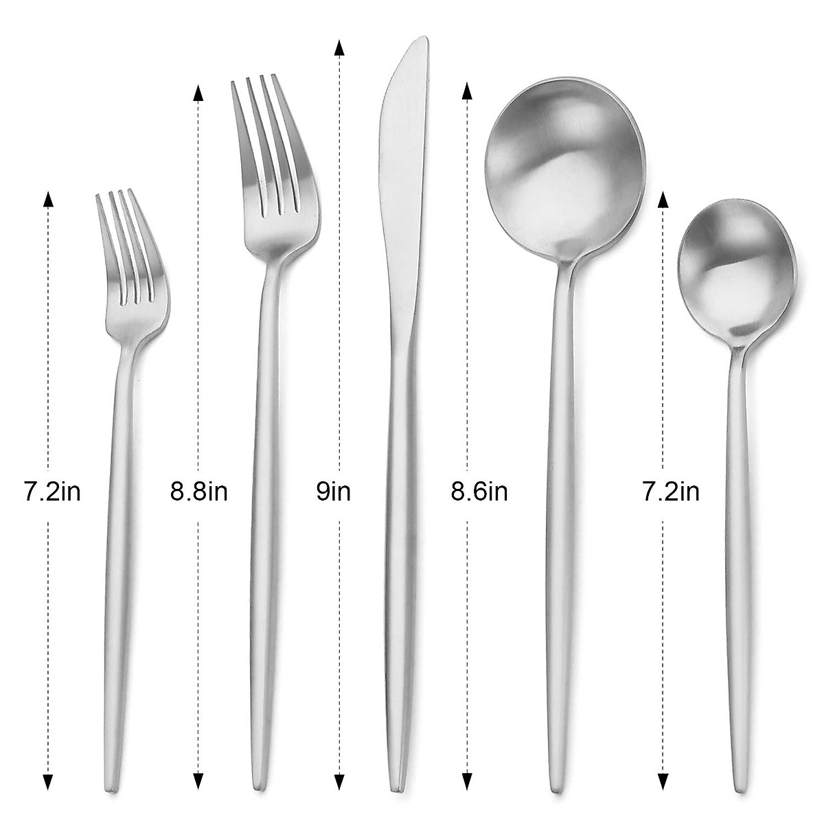 Bettlife Matte Silver Silverware Set, Stainless Steel Satin Finish, Flatware Cutlery Set for 4, 20-Piece Spoons and Forks Kitchen Utensil Set, Dishwasher Safe (Matte Silver, 20 P)