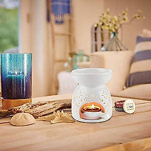 HwaGui - Ceramic Tea Light Holder & Wax Warmer Set of 2, Aromatherapy Essential Oil Burner, Great Decoration for Living Room, Balcony, Patio, Porch and Garden
