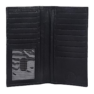 Leatherboss Men's Genuine Leather Long Bifold Wallet | Card Holder Clutch with 6 Card Slots, ID Window, Cash & Checkbook Compartment (Black)