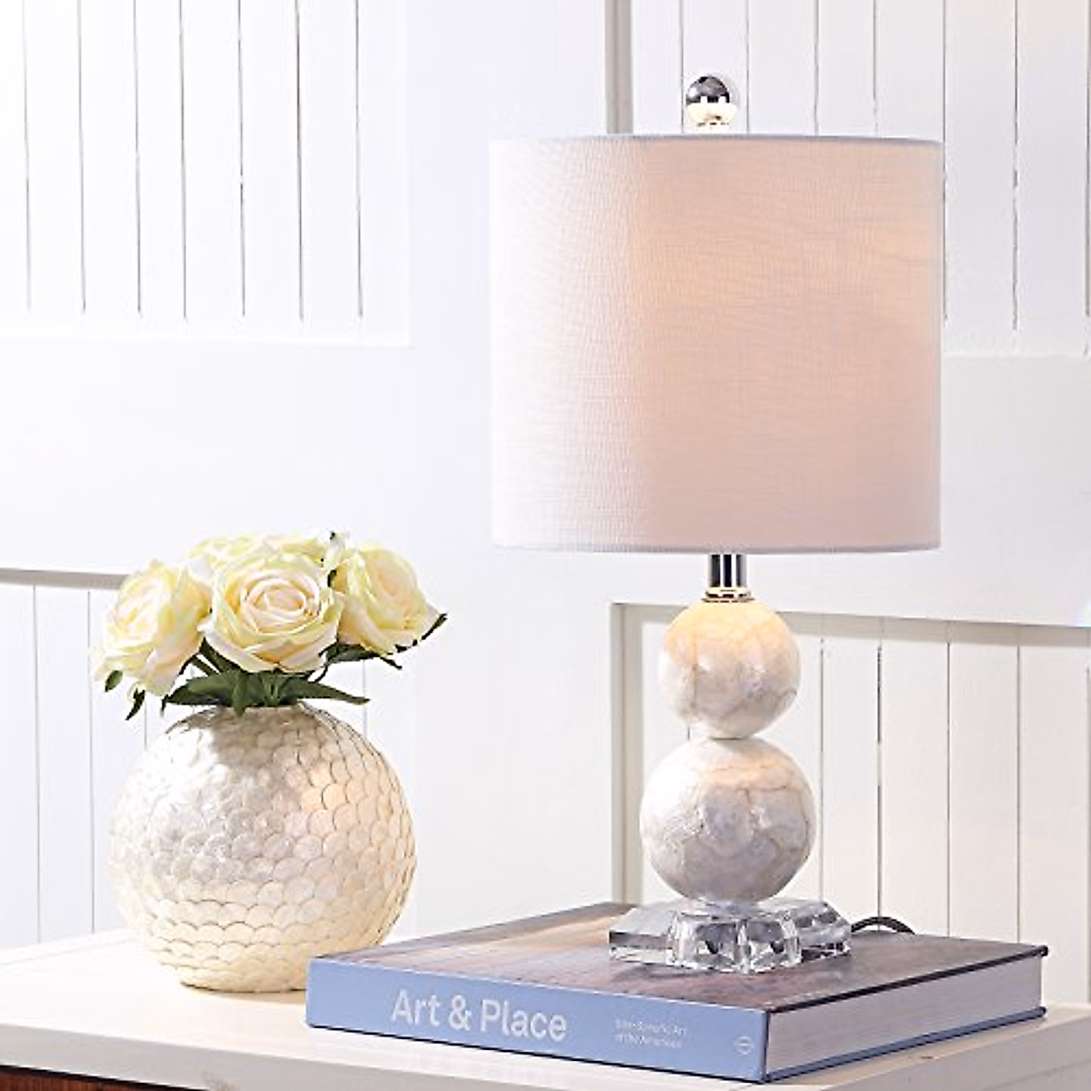 JONATHAN Y JYL1023A Bailey 19" Seashell LED Table Lamp, Coastal, Cottage, Transitional, Modern, Elegant, Office, Living Room, Family Room, Dining Room, Bedroom, Hallway, Foyer, Ivory