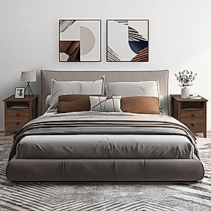 LTMEUTY Set of 2 Nightstand - Bedroom Bedside Tables, Wooden Nightstands with Drawers (Brown, 2-Drawer)