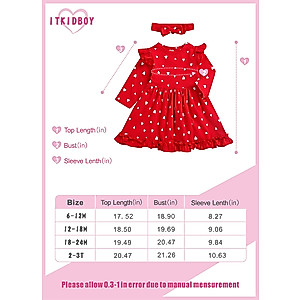 itkidboy Toddler Baby Girl Dress Valentine's Day Clothes Long Sleeve Love Printed Sundress Party Princess Dress (12-18 months) A-red