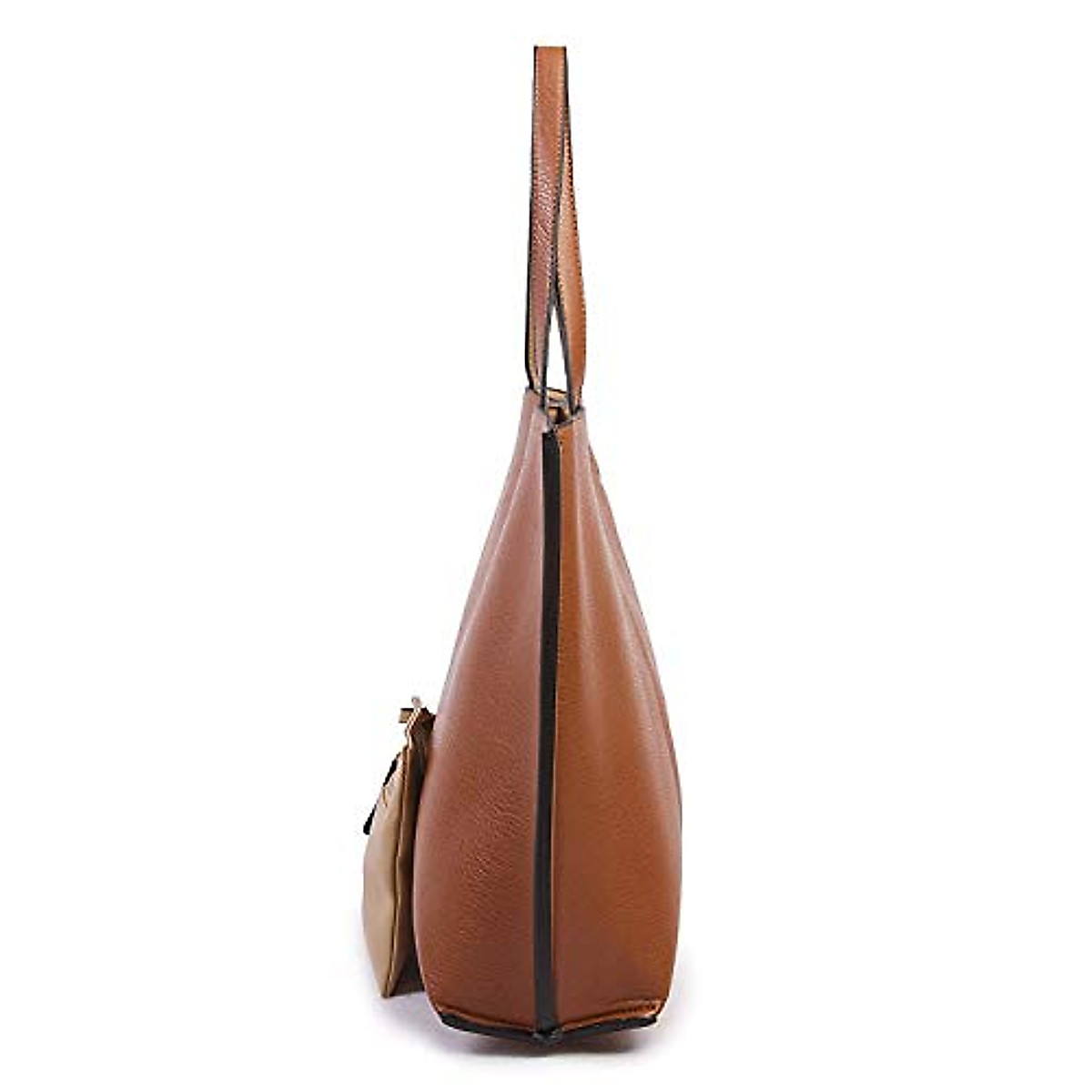 Overbrooke Reversible Tote Bag, Tan & Cream - Large Vegan Leather Womens Shoulder Tote with Wristlet, 2016