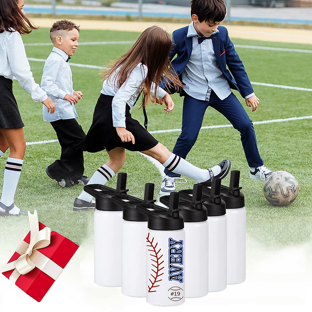 6 Pack Kids Water Bottle with Handle & Straw Lid, 16 oz Personalized Sublimation Water Bottles Blank Bulk, Stainless Steel, Leak Proof for Boys Girls to School Sports Travel Camping, DIY Gift, White