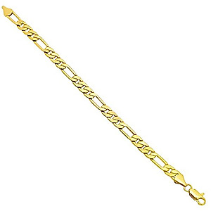 The Bling Factory 7.8mm 14k Yellow Gold Plated Flat Figaro Chain Bracelet, 8 inches + Gift Box