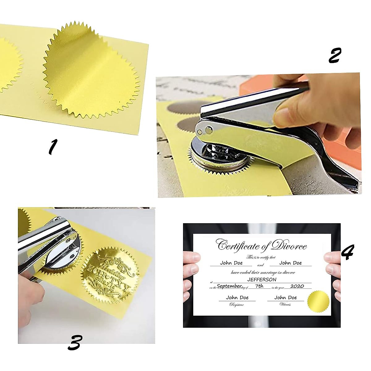 2" Gold Foil Blank Notary Certificate Wafer Medal Seals Labels/Envelope Package Seals Serrated Edge Color Coding Awards Legal Embossing Stickers (300 per roll