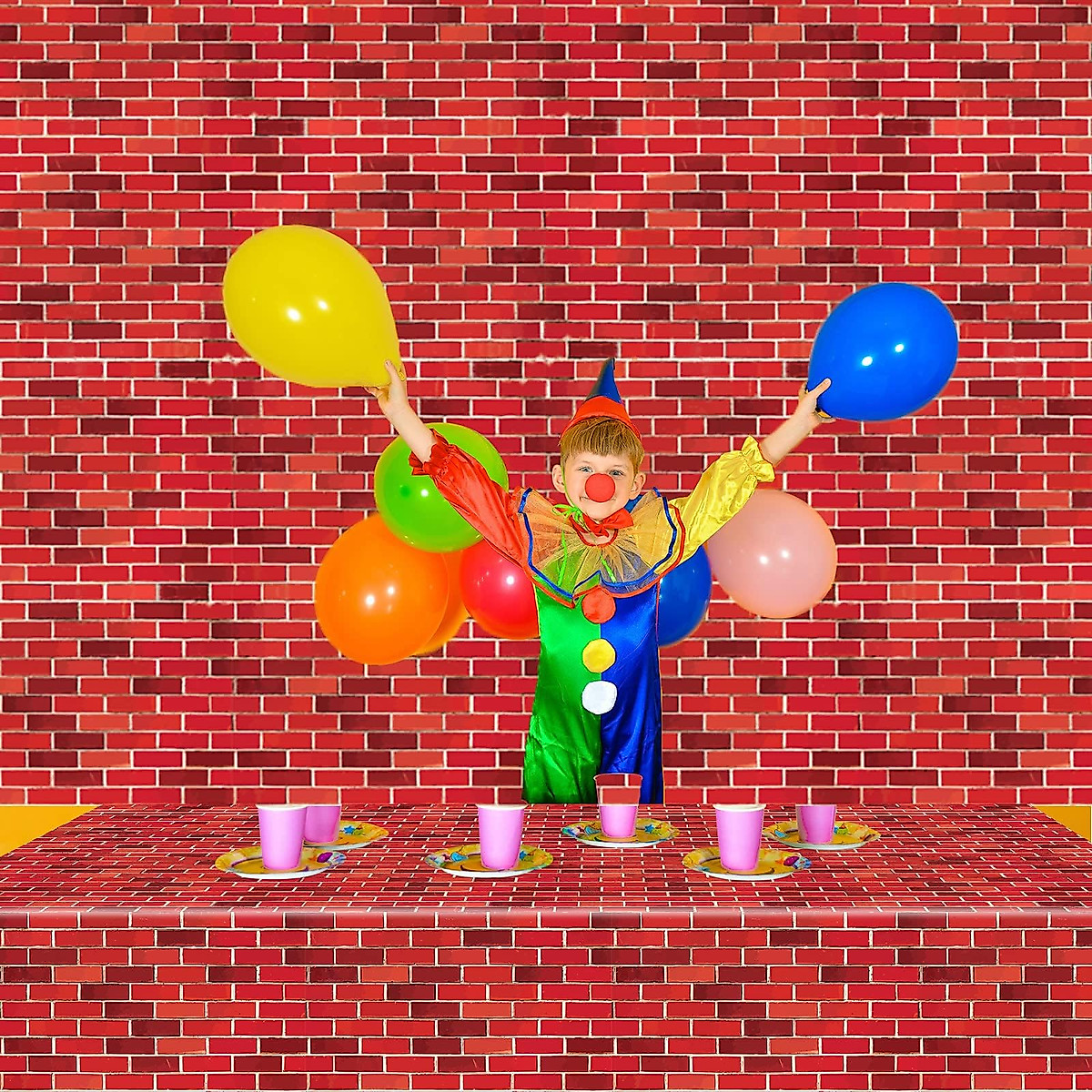 chiazllta 3 Pieces Red Brick Tablecloth Plastic Brick Wrapping Paper Stone Wall Backdrop for Christmas Party Decorations Fireplaces Curtains Door Wallpaper Photography Supplies