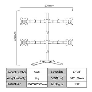 JKXWX Monitor Arm Quad Four Monitor Mount Stand, Height Adjustable Free Standing 4 Screen Mount, Steel Monitor Desk Mount Bracket Fits Monitors Up to 32 Inches Monitor Mount Stand Monitor Arm