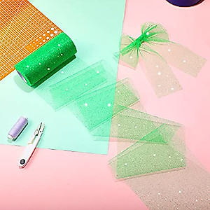 Outus Sparkling Christmas Glitter Tulle Roll Sparkling Tulle Ribbon 6 Inches by 25 Yards for Xmas Holiday Wedding Gift Wrapping Tutu Skirt, Birthday Baby Shower Party Decoration(Green)
