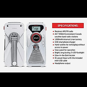 Eton American Red Cross FRX2 Hand Turbine AM/FM/NOAA Weather Radio with USB Smartphone Charger and LED Flashlight