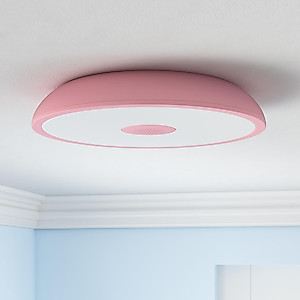 ASALL Pink Waterproof LED Ceiling Light Fixture,Music Ceiling Lamp,with Bluetooth Speaker,11Inch 18W, 2700K-6500K Dimmable RGB Color Changing Light with Remote Control,Suitable for Girls' Room
