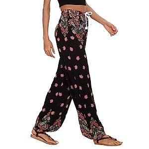 Urban CoCo Women's Floral Print Summer Boho Pants Harem Beach Vacation Pants (# 10, XL)
