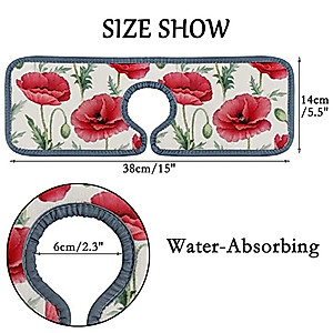 Absorbent Kitchen Faucet Mats 2 Pieces Red Poppy Flowers Faucet Sink Splash Guard Bathroom Counter and RV,Faucet Counter Sink Water Stains Preventer