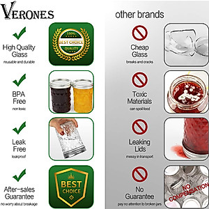 VERONES Wide Mouth Mason Jars 16oz, 12 Pack 16 oz Wide Mouth Mason Jars with Lids and Bands, Ideal for Jam, Honey, Wedding Favors, Shower Favors
