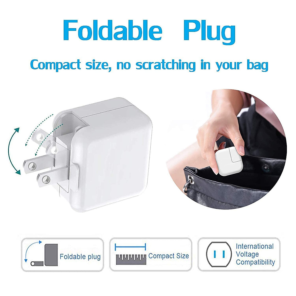 iPad Charger Cable,Fast iPad Charger,iPad Fast Charging[MFi Certified] 12W Foldable Portable Travel USB Wall Charger 3Pack[3/6FT] Cable Cord for iPad 9/iPad Mini/iPad Air