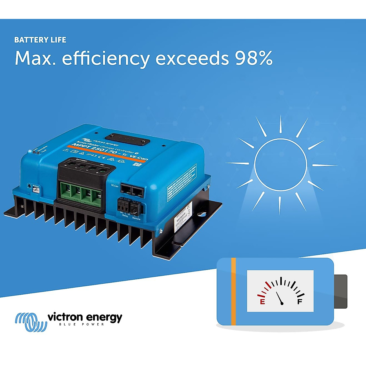 Victron Energy SmartSolar MPPT Tr VE. Can 250V 70 amp 12/24/36/48-Volt Solar Charge Controller (Bluetooth)