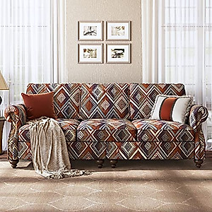 HONBAY Upholstered Sofa 3 Seater Couch with Rolled Arms, Traditional Sofa Couch with Nailhead Trim Sofa for Living Room