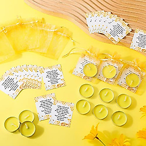 100 Sets Bee Theme Baby Shower Tealight Candles Unscented Yellow Candles Gender Neutral Gift Candles Bee Baby Shower Cards and Organza Bags for Guests Friends Baby Shower Gender Reveal Party Favors