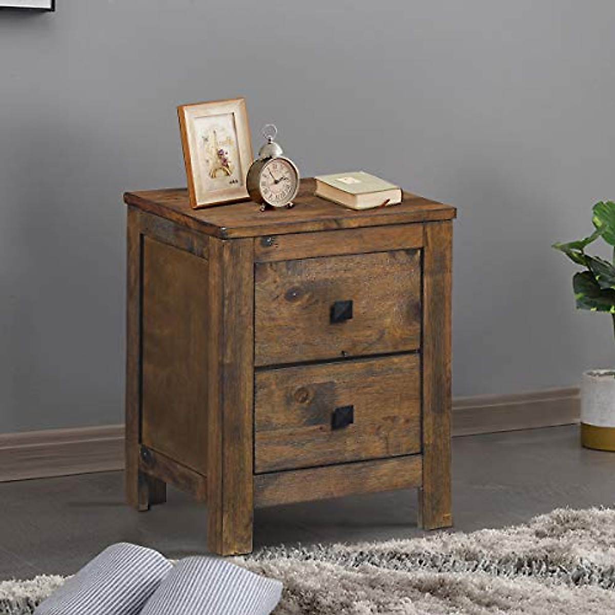 Giantex Nightstand with 2 Sliding Drawers, Full Assembled Rustic Multipurpose Storage Beside Table for Bedroom, Wooden Storage Cabinet End Table (2, Coffee)